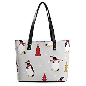 Womens Handbag Penguins Leather Tote Bag Top Handle Satchel Bags For Lady