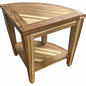 EcoDecors Snazzy Corner Teak Shower Corner Stool 2-Tier Wood Corner Shower Seat Spa Bench with Shelf,18 Inch Corner Stool For Shower in Earthy Teak Finish