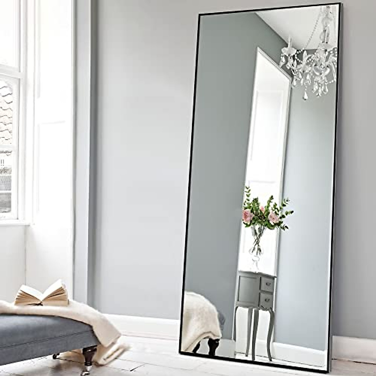 KIAYACI Full Length Mirror Oversized Floor Mirror with Stand Bedroom Dressing Mirror Full Body Wall Mirror (Black, 71" x 24")