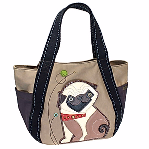 Chala Pug Carryall Zip Tote Handbag, Pug Lovers Pug Mom