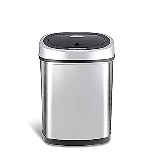 NINESTARS DZT-42-9 Automatic Touchless Infrared Motion Sensor Trash Can, 11 Gal 42L, Stainless Steel Base (Oval, Silver/Black Lid)