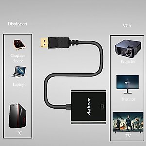 Anbear DisplayPort to VGA Adapter, Display Port to VGA Converter Gold Plated (Male to Female) for DisplayPort Enabled Desktops and Laptops to VGA Converter Connect Displays… (10Pack, DP)