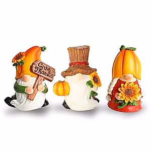 MorTime Set of 3 Thanksgiving Gnomes Table Decorations, Resin Pumpkin Gnome Centerpieces Figurines for Desk Shelf Fireplace Fall Autumn Thanksgiving Harvest Day Decor