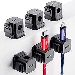 PZOZ 6 Pack Cord Organizer, Adhesive Charger Cable Clips, Wire Holder Keeper Organizer, Charging USB Cable Management for Home Office Desk Phone Car Wall Desktop Nightstand (Black)