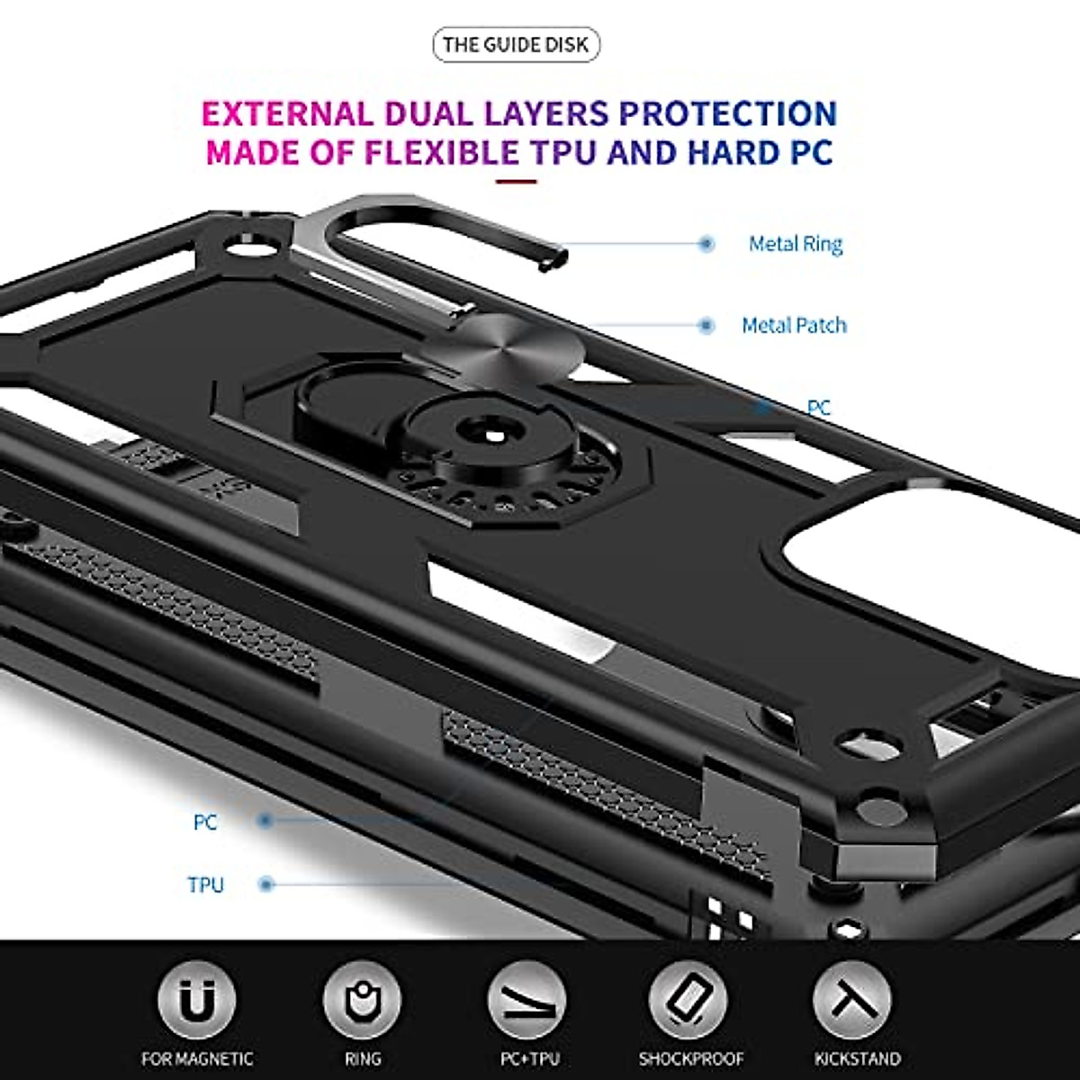 LeYi for Galaxy A23 5G Phone Case, Samsung Galaxy A23 5G Case with [2 Pack] Tempered Glass Screen Protectors, Heavy Duty Protective Phone Case with Magnetic Ring Stand for Samsung A23 5G, Black