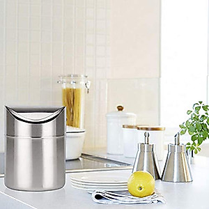 Stainless Steel Small Trash Cans , Trumpet Desktops Mini Creative Covered Desk Kitchen Living Room Trash Cans 5" x 6.5" inch