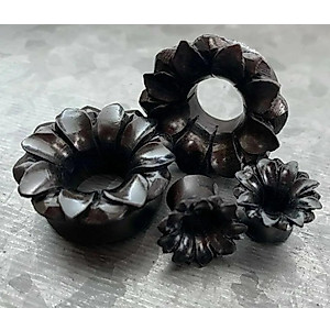 Lobal Domination PAIR of Lotus Flower Organic Areng Wood Tunnels Ear Plugs - Gauge Body Jewelry (1" (25mm))