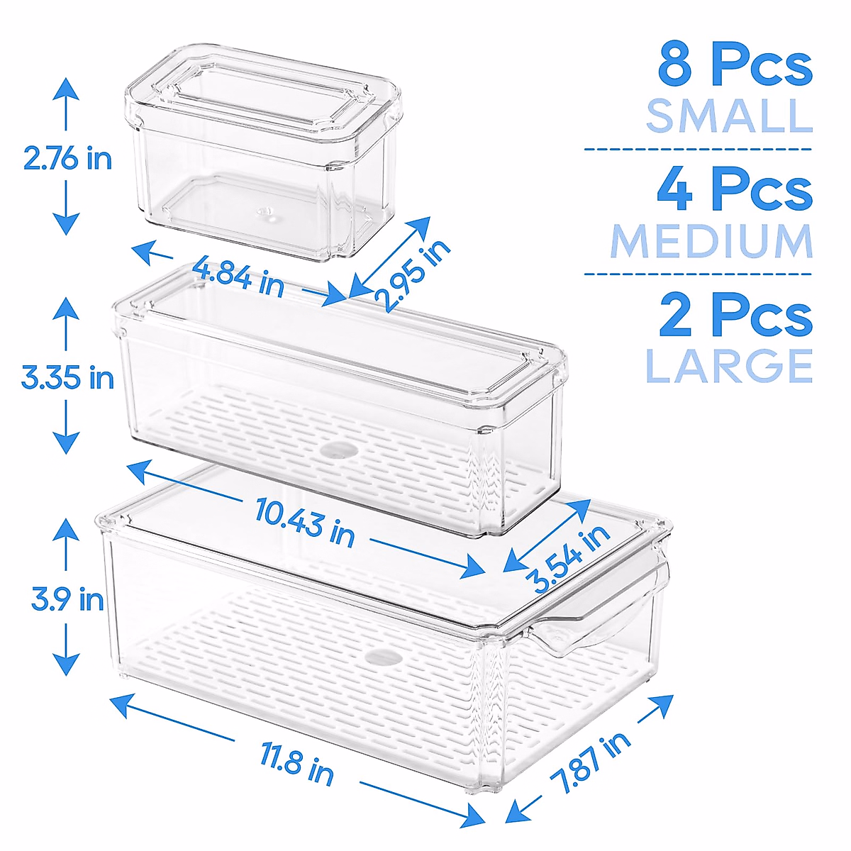 JollyPack 14 Pack Fridge Organizers, Refrigerator Organizer Bins with Lids, BPA Free Stackable Fruit Storage Containers for Fridge, Vegetables, Food and Drinks