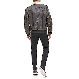 Levi's mens Vintage Deer Sherpa Lined Aviator Bomber Faux Leather Jacket, Dark Brown, Large US