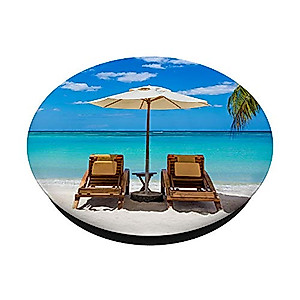 Tropical Beach Chairs Umbrella Romantic Vacation Hawaii Grip PopSockets PopGrip: Swappable Grip for Phones & Tablets