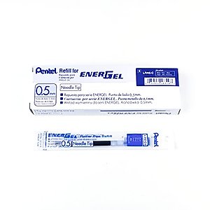 Pentel Refill Ink for EnerGel Liquid Gel Pen, 0.5mm, Needle Tip, Blue Ink, Box of 12 (LRN5-C-12)