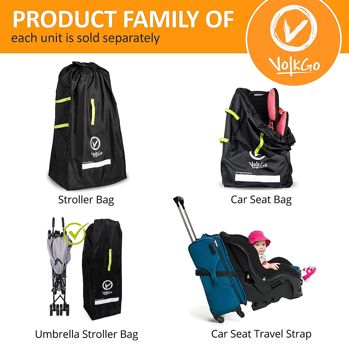 V VOLKGO Сar Sеat Travel Belt - Easy Carry & Saving Money - Car Seat Travel Strap to Convert Your Car Seat and Carry-on Luggage into an Airport Car Seat Stroller