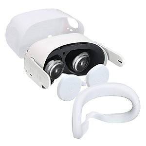 X-super Home Silicone Covers Sets 3pcs for Oculus Quest 2 - Face Cover Mask - Lens Cover Caps - Soft VR Shell Case Protected All Headset Body for Q2 (White)