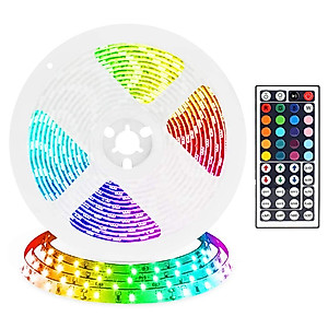 Led Strip Light, 44 keys IR remote DC12V 16.4ft Dimmable Warm Cool White RGB 5050 Color Changing Led Tape Kit Christmas Lights for Bedroom, Cupboard, Wine Cabinet, Xmas, Gift, Staircase