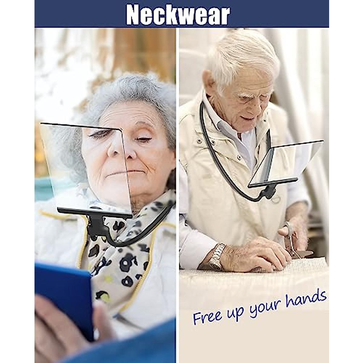 Magnifying Glass for Reading 5X Hands Free 5.3''x 8.7'' Magnifier Neckwear Large Full Page View, for Seniors, Men and Women, Magnifying Lens for Sewing Cross Stitch Needlepoint Jewelry Coins(Black)