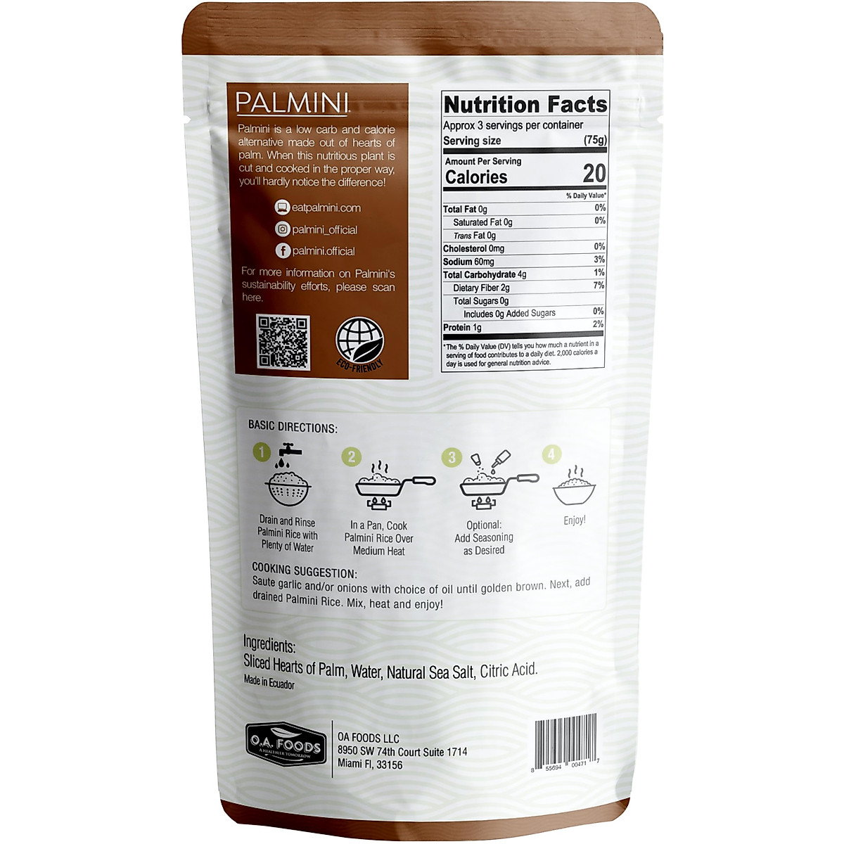 Palmini Rice | Low-Carb, Low-Calorie Hearts of Palm Rice | Keto, Gluten Free, Vegan, and Non-GMO | As seen on Shark Tank | (12 Ounce Pouch - Pack of 1)