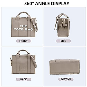 Work Tote Bags for Women - Trendy Personalized Oversized PU Leather Tote Bag Large Capacity Top-Handle Shoulder Crossbody Bags (A Khaki)