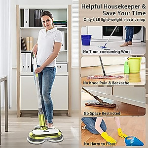 Cordless Electric Mop, Electric Spin Mop with LED Headlight and Water Spray, Up to 60 mins Powerful Floor Cleaner with 300ml Water Tank, Polisher for Hardwood, Tile Floors, Quiet Cleaning & Waxing