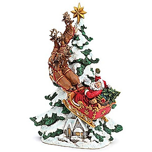 Joseph's Studio by Roman - Santa in Sleigh with Reindeer Over Village Figure, 15.25" H, Resin and Stone, Christmas Decoration, Collection, Durable, Long Lasting