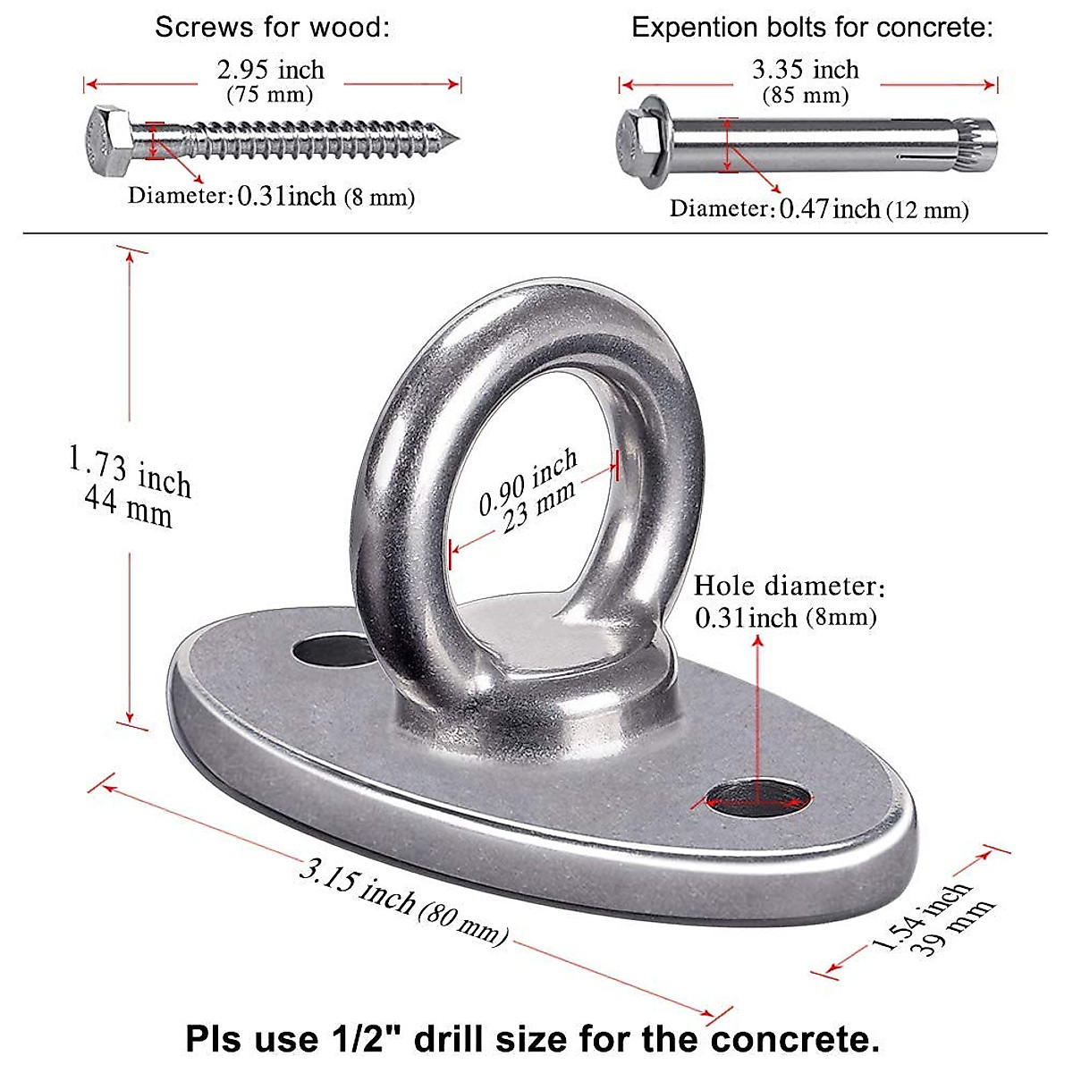 SELEWARE Ceiling Mounts Cast Stainless Steel Swing Hangers Wall Anchors Hanging Sensory Swing Yoga Swing Suspension Straps Patio Swing and more 2 Pcs