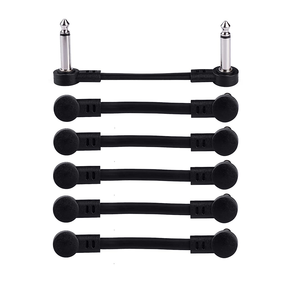 Rayzm Guitar Patch Cable, 6.35mm Angled Instrument Jumper Cable for Guitar/Bass Effects Pedals, 5cm Pedal-Board Jumper Cables (6-Pack)