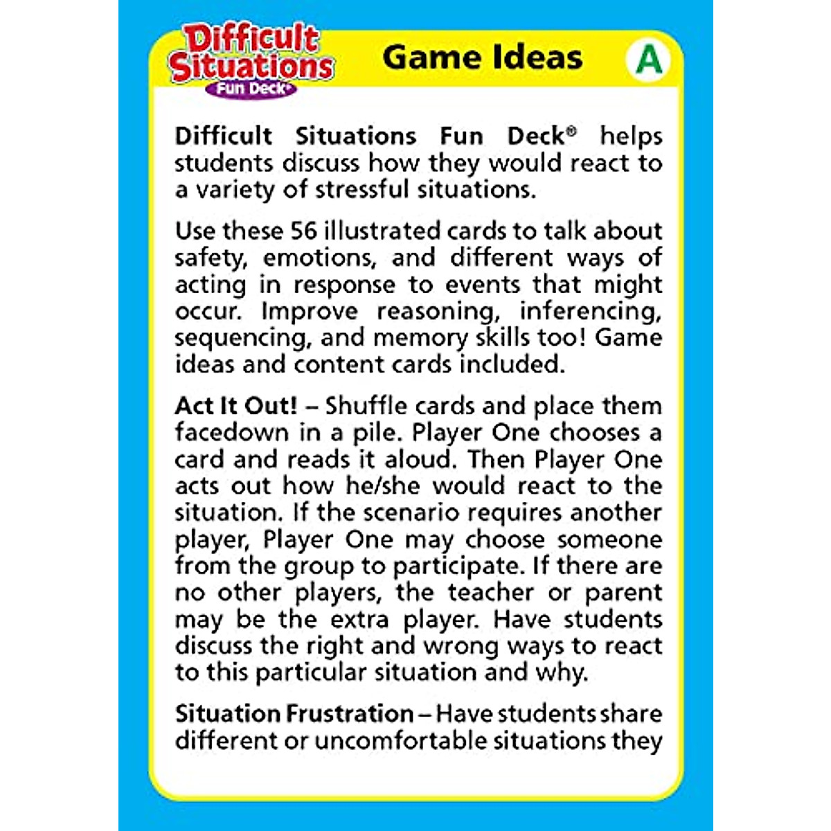 Super Duper Publications | Difficult Situations Fun Deck | Social Skills and Safety Flash Cards | Educational Learning Materials for Children