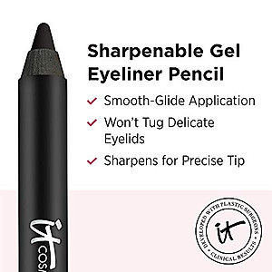 IT Cosmetics Superhero No-Tug Gel Eyeliner, Super Black - Intense Ultra-Black - Waterproof, Blendable Formula - Sharpenable Pencil - 0.042 oz
