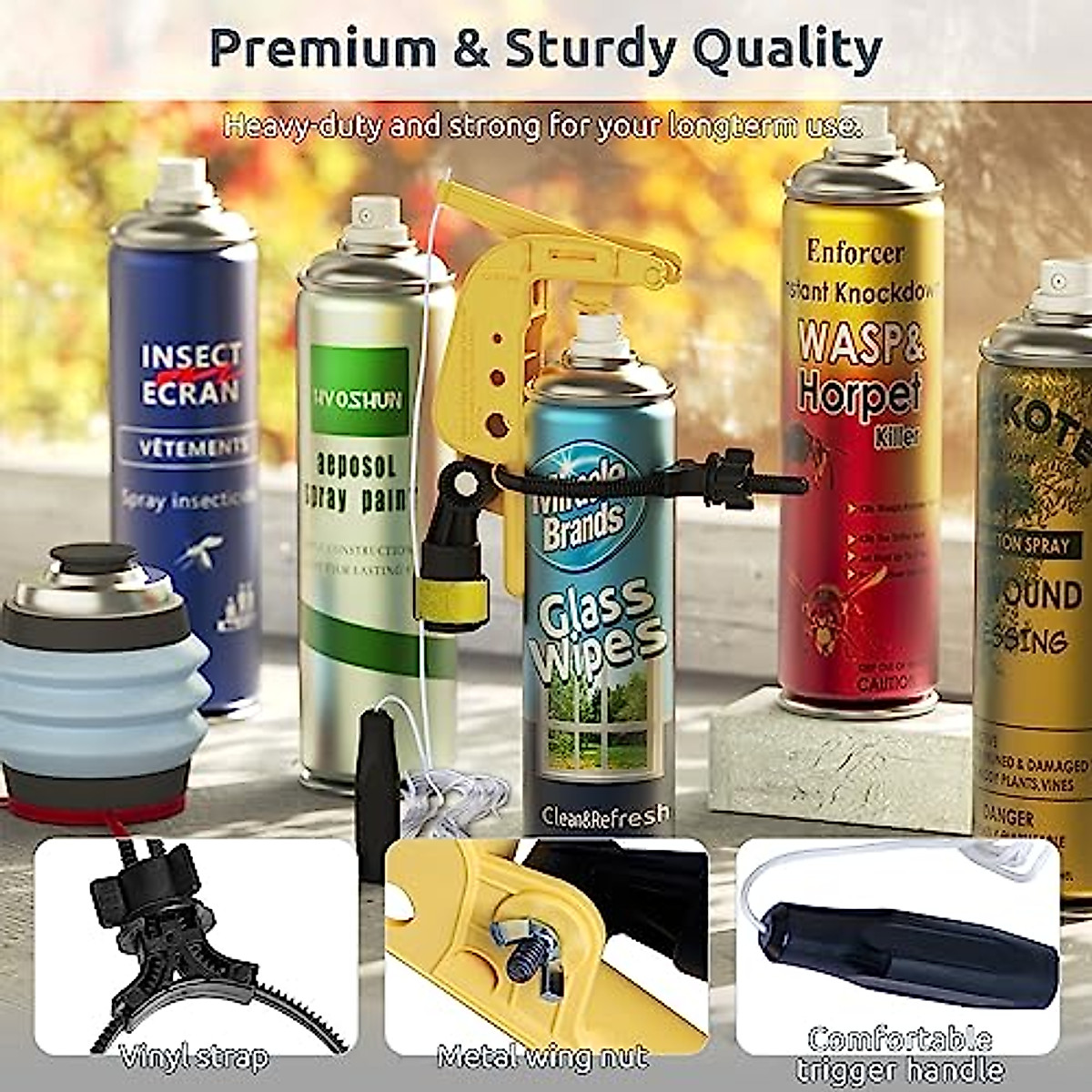 Spray Can Extension Pole Adaptor, Sprayer Adaptor for Aerosol Can and Powder Duster, Adjustable Angle, Perfect for Wasp & Hornet Spray, Dusting Carpenter Bees or Dusting Gardens, Fruit Trees.