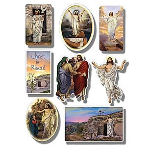 Christian Brands Assorted Catholic Decal Sticker Sheet Pack, He is Risen Easter, Novelty Religious Inspirational Stickers for Sunday Schools, Journaling, Church Giveaways, 3 Sheets Included, Multi