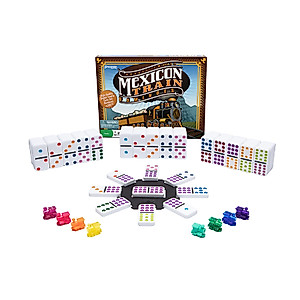 Mexican Train Dominoes - Beautiful Color Dot Double 12 Dominoes Set - Includes Train Markers and Hub by Pressman Multi Color, 5"