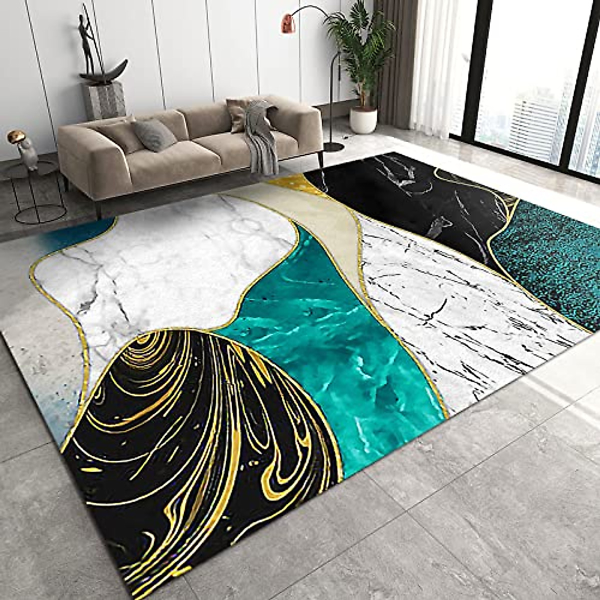 Colored Paint Graffiti Strip Rug, Line Marble Apartment Carpet, Non-Slip Mat Soft and Comfortable Feet Suitable for Living Room Study Bedroom Dining Room7x5ft/150x210cm