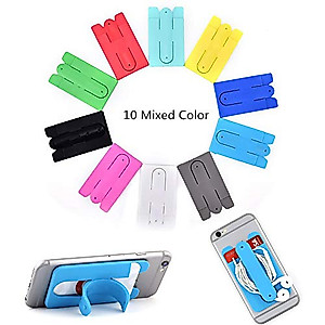TraderPlus 10 Pcs Cell Phone Card Holder Stick on Wallet with Stand for iPhone, Android & Most Smartphones