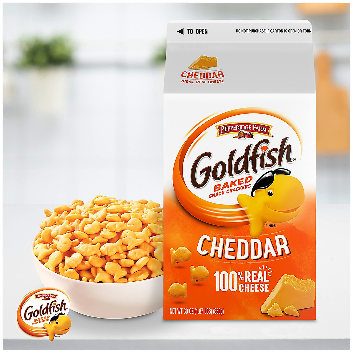 Goldfish Cheddar Cheese Crackers, Baked Snack Crackers, 30 oz Carton