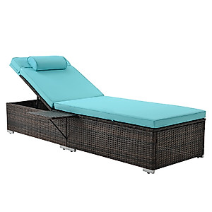 Outdoor 2 Piece PE Wicker Rattan Chaise Lounge,Patio Furniture Sets with Adjustable Backrest and Comfort Head Pill,for Porch Lawn Garden Backyard Poolside (Blue#s)