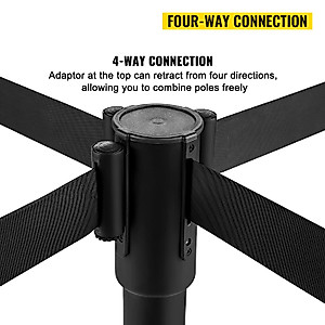 VEVOR Crowd Control Stanchion, Set of 8 Pieces Stanchion Set, Stanchion Set with 6.6 ft/2 m Black Retractable Belt, Black Crowd Control Barrier w/Concrete and Metal Base - Easy Connect Assembly