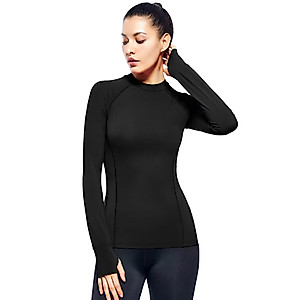 Athletic Tops for Women Long Sleeve Mock Neck Running Shirt with Thumb Holes Dry Fit(Black,XL)