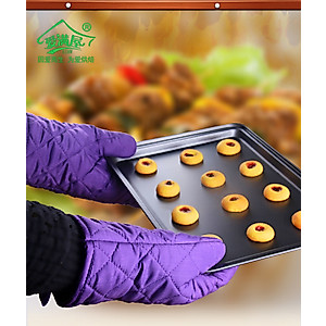 Elonglin Oven Gloves Heat Resistant Oven Mitts with Cotton Lining Pot Holders for Kitchen BBQ Wood Burner Gloves Stove Gauntlets Cook Grill Baking Adjust Repair Pair Pink