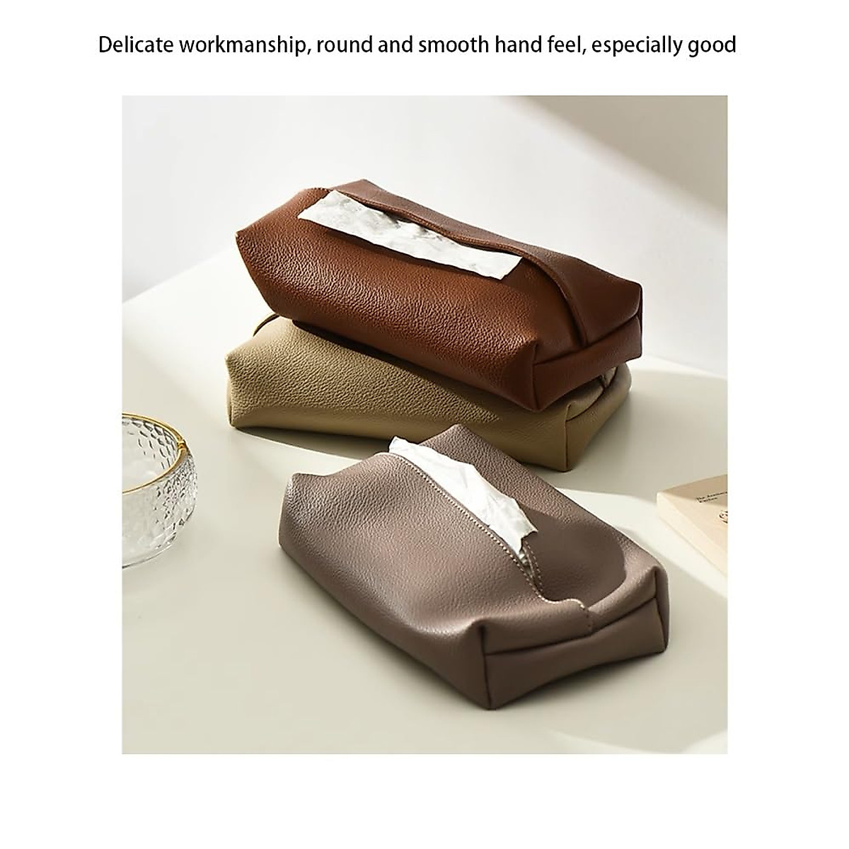 Stylish Tissue Box Pu Tissue Organizer Rectangle Napkin Dispenser and Stylish Home Napkin Holder for Vanity Bedroom Dressers Tables Gifts Modern Tissue Box (Color : Brown)