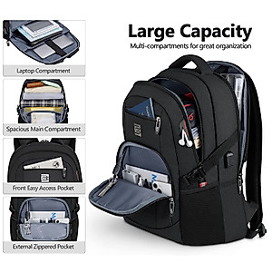 Bagsure Travel Laptop Backpack, Business Water Resistant Laptop Backpack with USB Charging Port, Durable Anti Theft College School Computer Bag for Men & Women Fits 15.6 Inch Notebook & Laptop