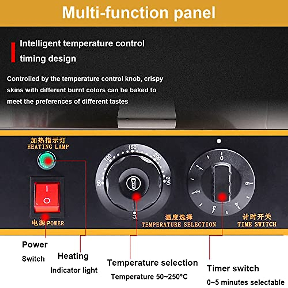 Waffle Maker, Commercial Stainless Steel Waffle Maker, Double Sided Heating, Non-Stick Plate/Easy To Clean, Adjustable Temperature (50~250°C), For Restaurant, Bakery,A
