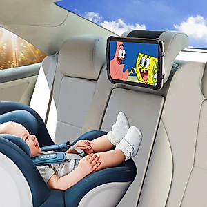 Car Headrest Tablet Mount Holder for Kids Back Seat, Fit for Ipad, Kindle, Fire HD 7,8,10,HDX, Nintendo Switch and Other 7 to 10.9 Inch Tablets, 360 Adjustable, Anti Vibration and Easy to Instal