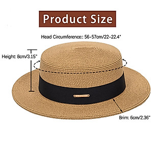 Straw Boater Summer Sun Hat - Wide Brim Fedora Panama Summer Beach Hat for Men Women(Size:Large)