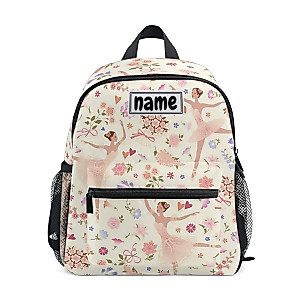 Glaphy Custom Kid's Name Backpack Dancing Ballerinas Floral Toddler Backpack Personalized Name Preschool Bookbag for Boys Girls