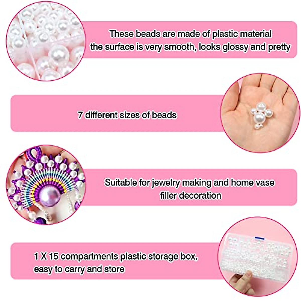 TOAOB 1400pcs White Pearl Beads for Jewelry Making 3mm to 14mm Plastic Pearl Beads Loose Round Faux Pearl Beads with Holes for DIY Crafts Earring Necklace Vase Filler and Home Decoration