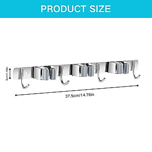 CasaVibe Wall mounted broom and mop holder, no-punch self-adhesive stainless steel heavy duty broom holder for kitchen, garden, laundry and garage (3 racks 4 hooks)