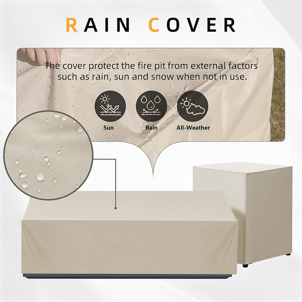 UPHA 42-Inch Outdoor Gas Fire Pit Table 50000 BTU Iron Rectangular Fire Pit for Outdoor Patio with Tank Cover Table, Metal Lid, Fire Glass, Rain Cover, Dark Grey