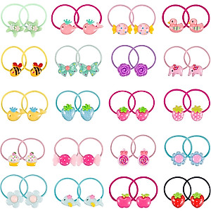 80 Pieces (40 Pairs) Girls Cartoon Elastic Hair Ties Head Hair Tie Bands Ropes Girls Ponytail Holders