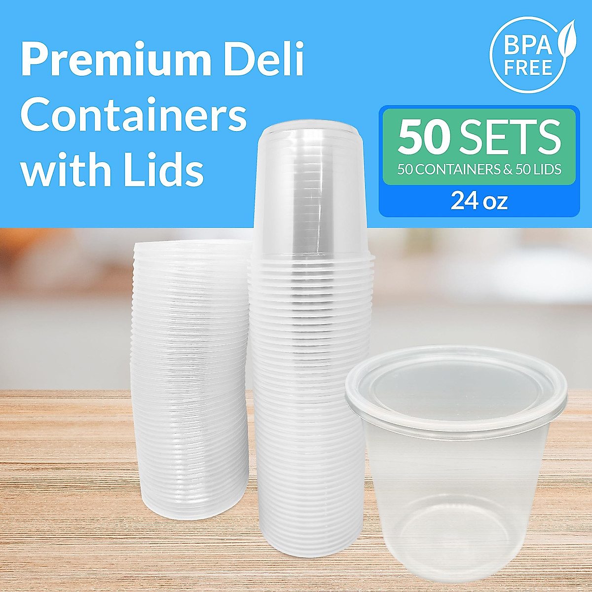 Reli. Deli Containers with Lids (50 Sets), 24 oz | Plastic Deli Containers with Lids 24oz | Clear Soup Containers with Lids, Disposable | To Go Food Storage Containers for Deli, Food, Soup (24 ounce)