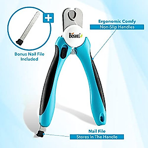 BOSHEL Dog Nail Clippers - Dog Nail Trimmers for Large Dog with Quick Sensor - Pet Nail Clippers for Dogs - Heavy Duty Pet Nail Trimmer with Safety Guard & Dog Nail File Safe at Home Grooming