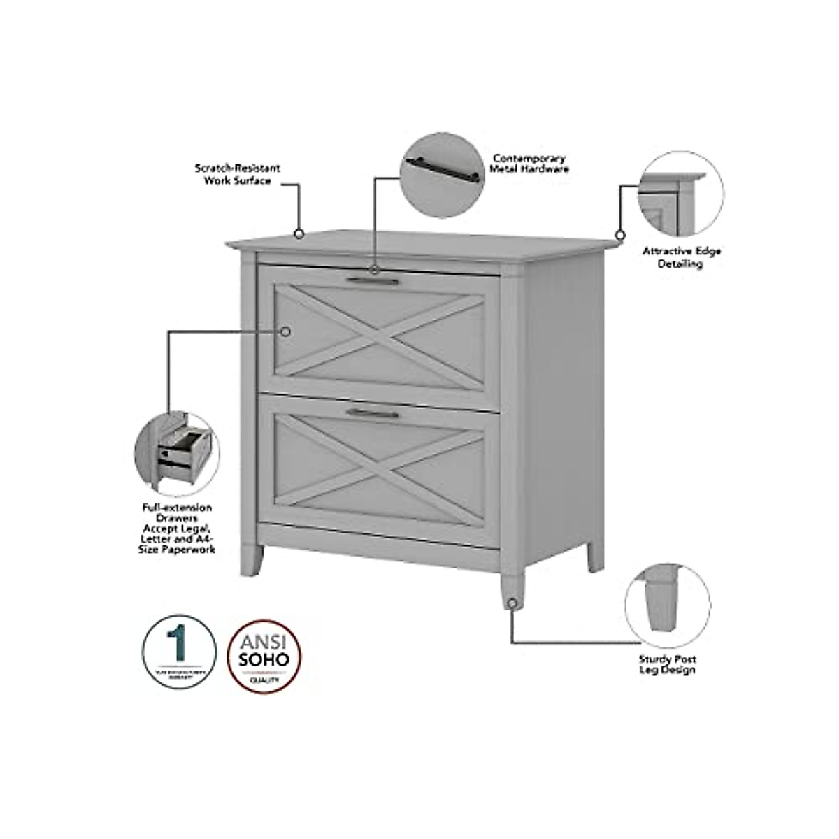 Bush Key West 2 Drawer Lateral File Cabinet, Cape Cod Gray